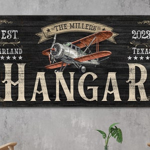 Custom Hangar Sign, Personalized Pilot Name Sign, Retro Aviation Wall ...