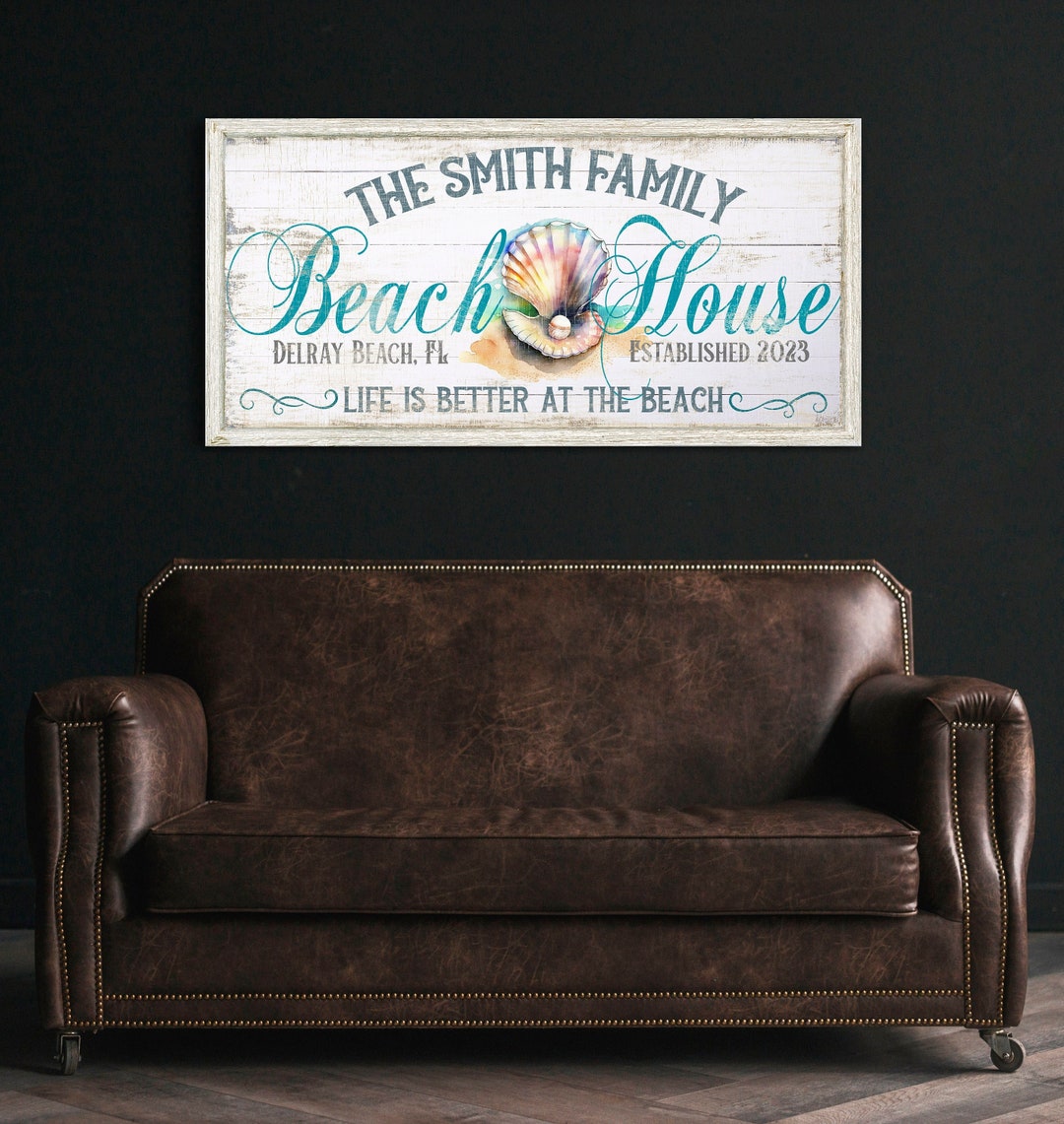 Personalized Beach House Sign, Seashell Beach Cabin Decor, Rustic ...