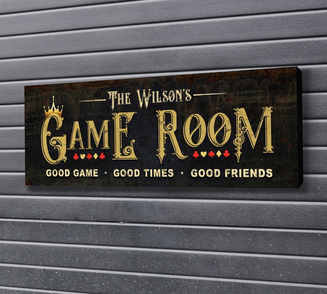 Personalized Game Room Sign, Poker Room Wall Art, Vintage Arcade Lounge ...