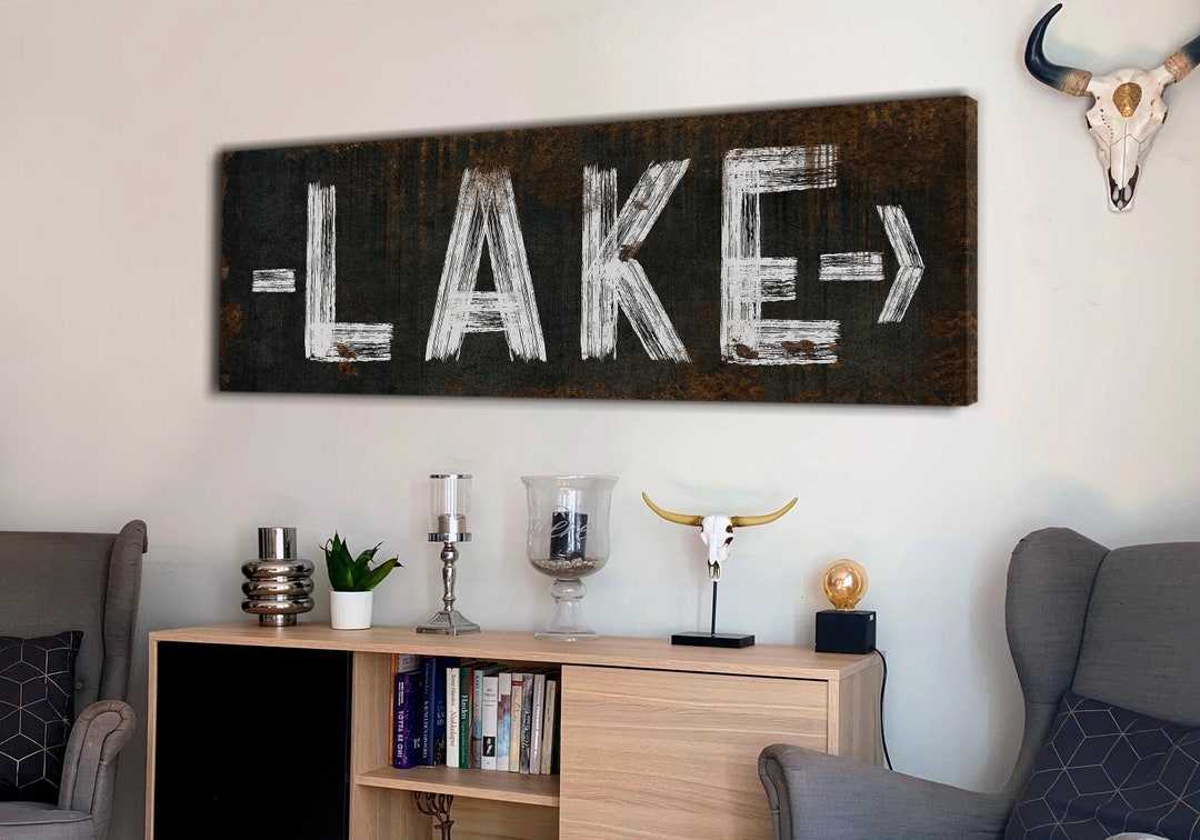 Lake House Sign Large Canvas Wall Art Rustic Farmhouse Wall Decor Lake ...