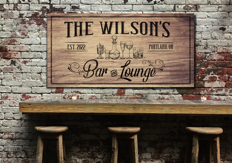 Personalized Bar & Lounge Sign, Bar Sign, Home Bar Decor, Rustic Pub ...
