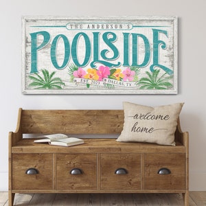 Personalized Poolside Sign, Backyard Pool & Bar Sign, Vintage Outdoor ...