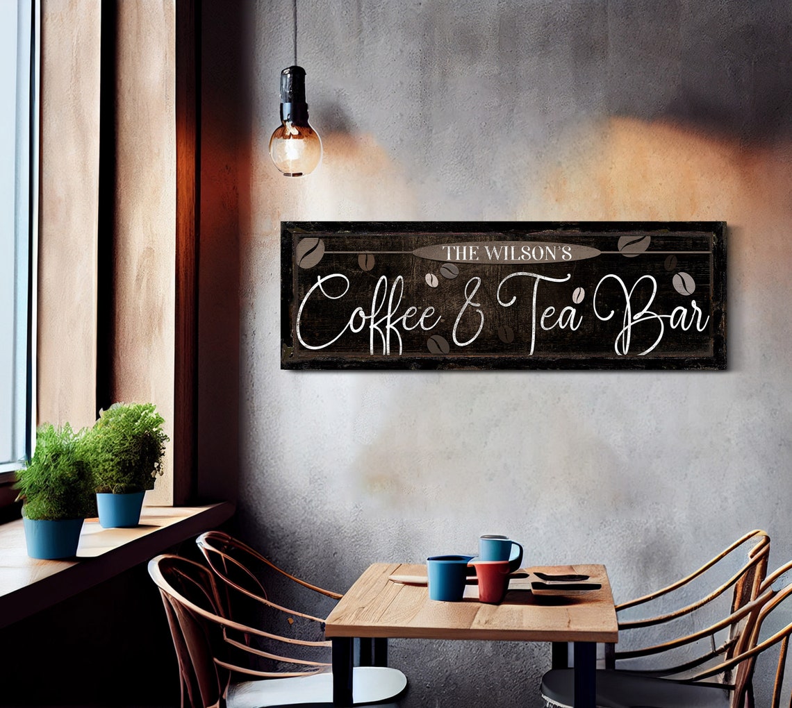 Personalized Coffee & Tea Bar Sign, Family Name Kitchen Dining Room ...