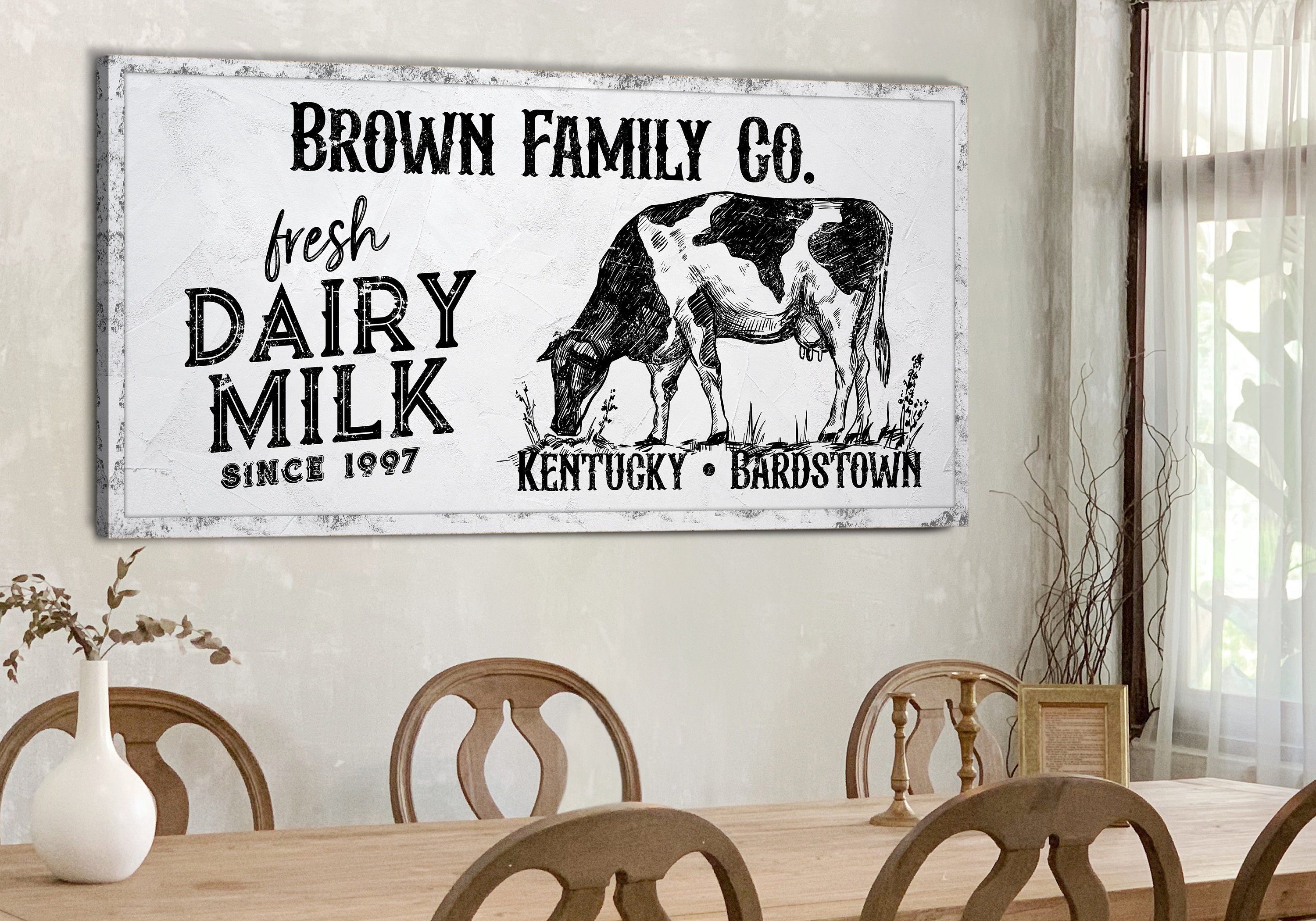 Family Name Sign | Fresh Dairy Milk Sign | Personalized Huge Canvas ...