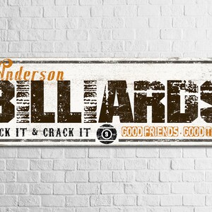 Custom Billiards Sign, Pool Table Sign, Vintage Game Room Decor ...
