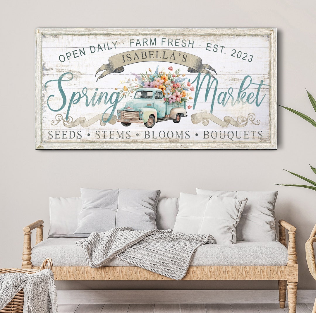 Personalized Spring Market Sign, Rustic Farmers Market Outdoor Wall ...