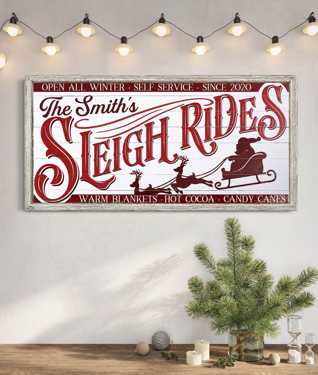 Personalized Sleigh Rides Sign, Christmas Decor, Custom Holiday Winter ...