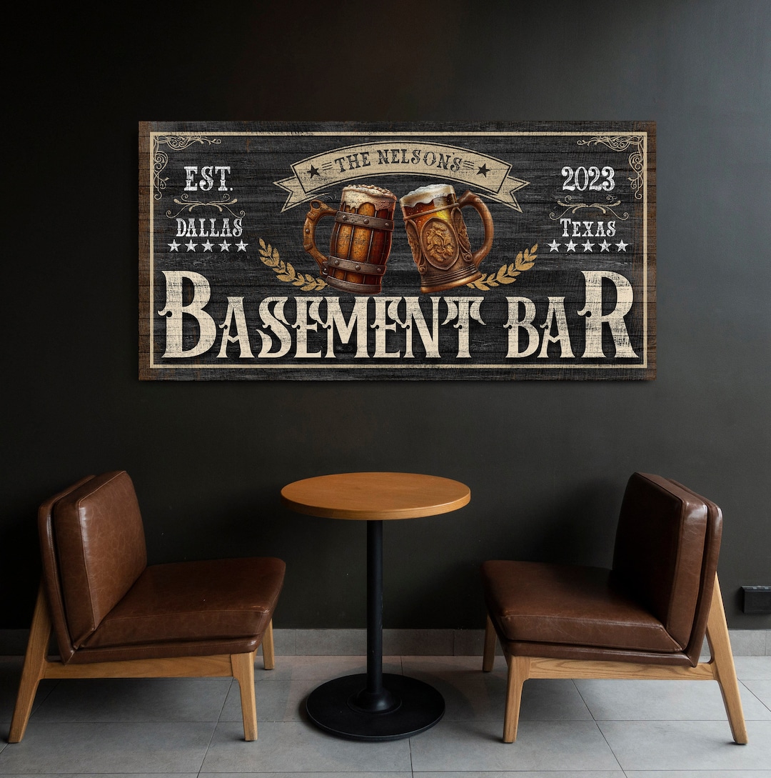 Custom Basement Bar Sign, Personalized Family Name Wall Art, Rustic ...