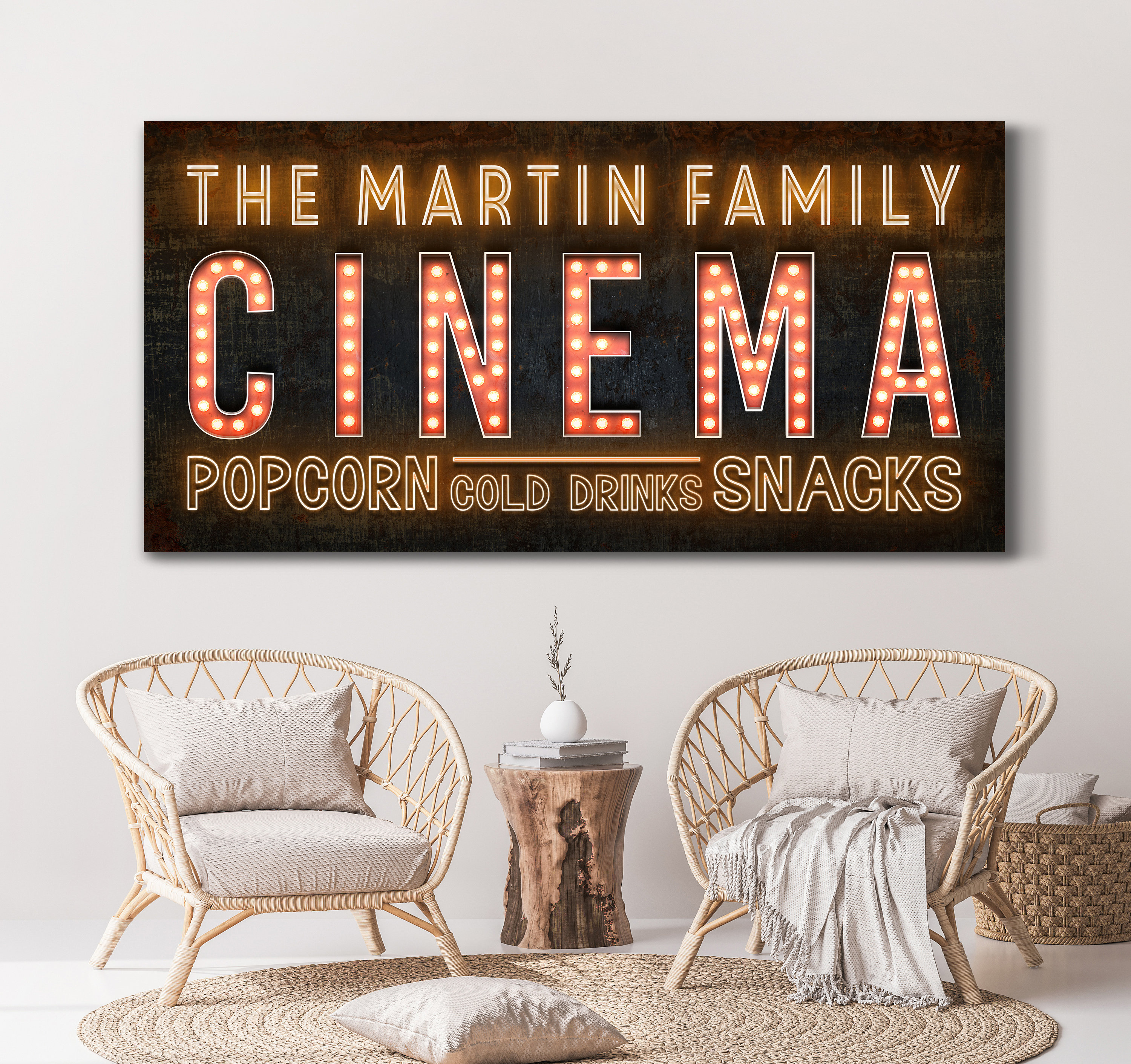 Personalized Home Cinema Sign, Family Theater Sign, Movie Room Decor ...