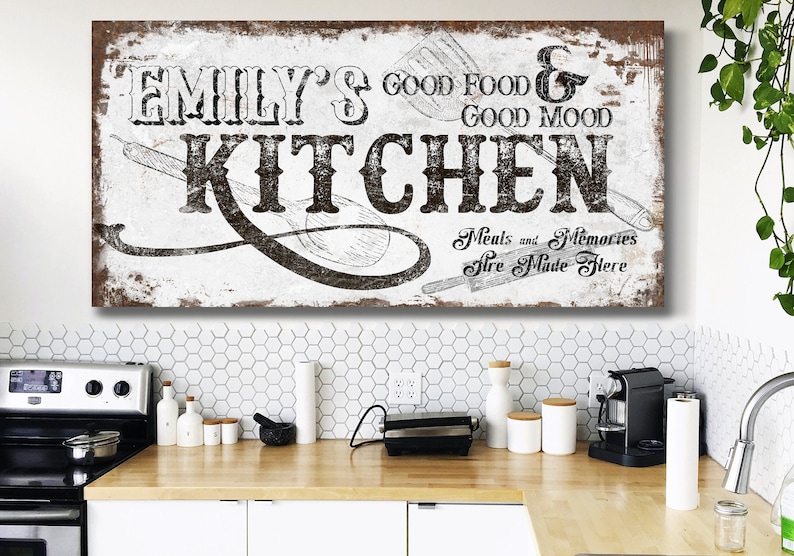Custom Kitchen Sign, Family Kitchen Sign, Rustic Kitchen Decor, Vintage ...