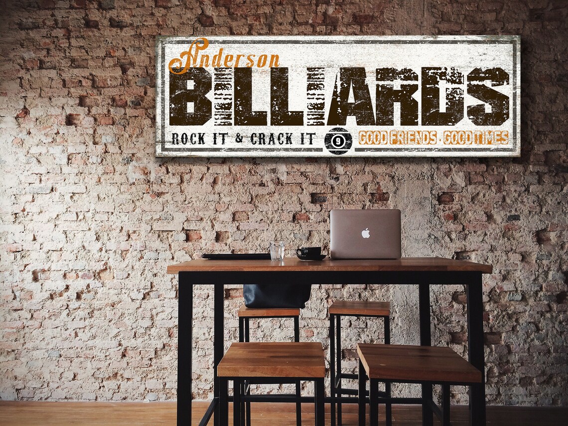Custom Billiards Sign Pool Table Sign Vintage Game Room Etsy