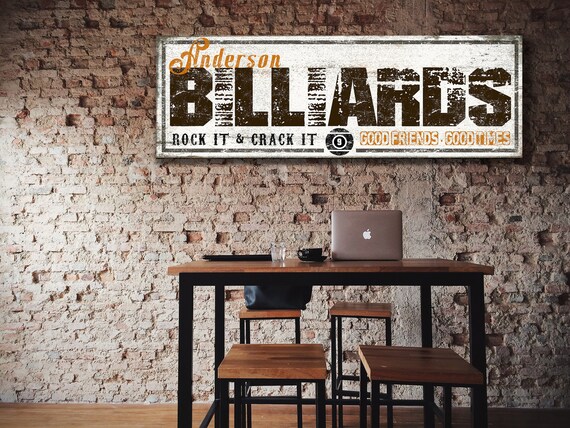Custom Billiards Sign Pool Table Sign Vintage Game Room - Etsy