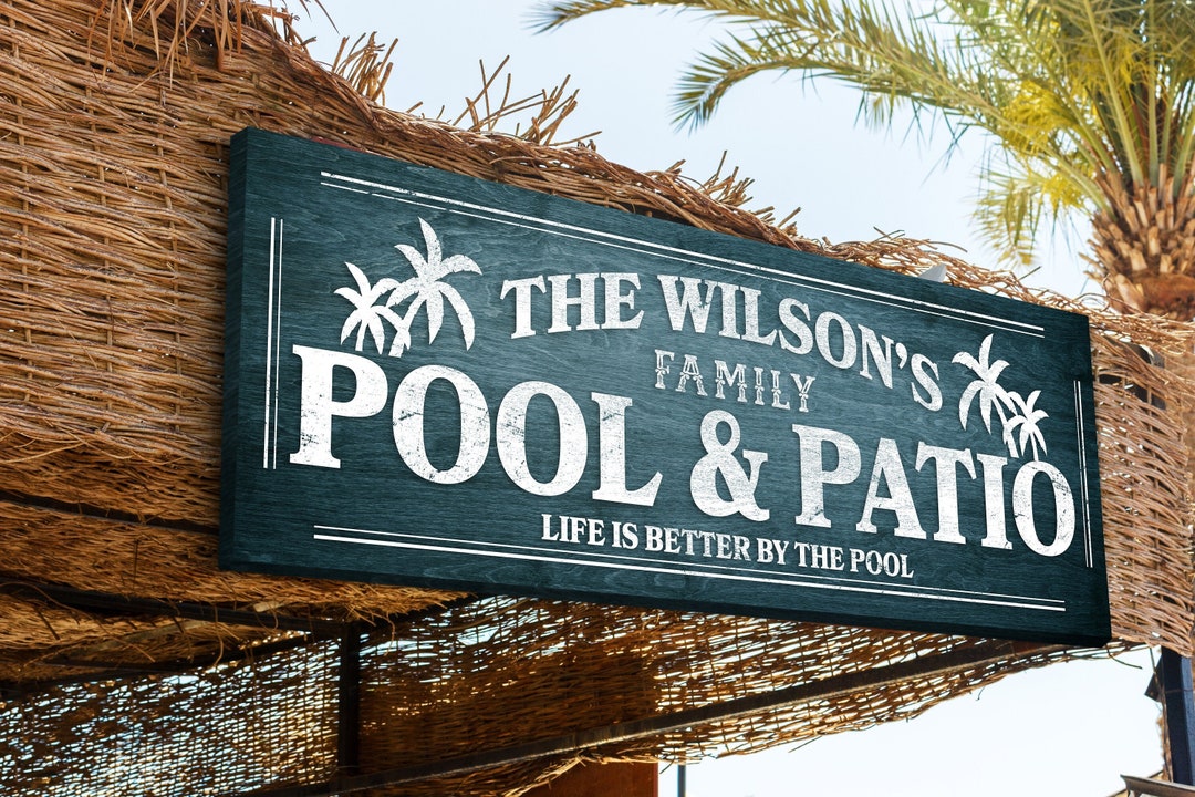 Personalized Pool & Patio Sign, Poolside Bar and Grill Decor, Outdoor Swimming Pool Decor ...