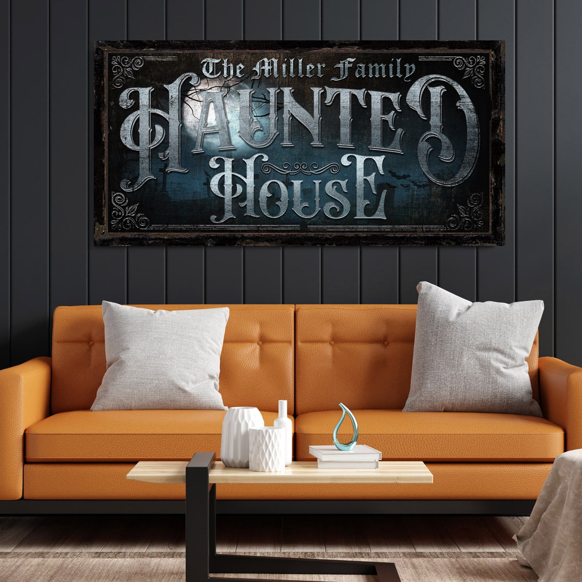 Personalized Haunted House Sign, Halloween Entryway Decor, Full Moon ...