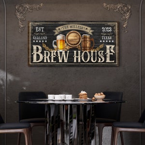 Custom Brew House Sign, Personalized Family Name Wall Art, Rustic Bar ...