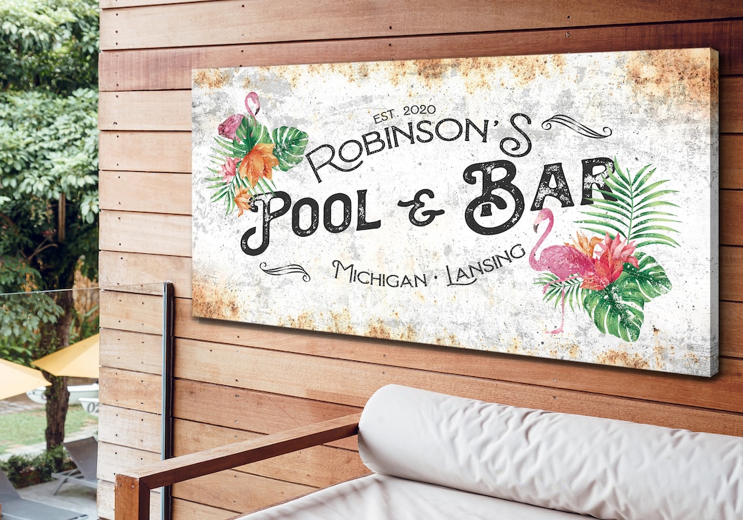 Pool and Bar Flamingo Sign | Custom Poolside Sign | Sign for Pool Area ...