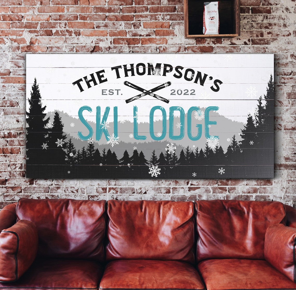 Custom Ski Lodge Sign, Winter Farmhouse House Wall Hangings, Mountain ...