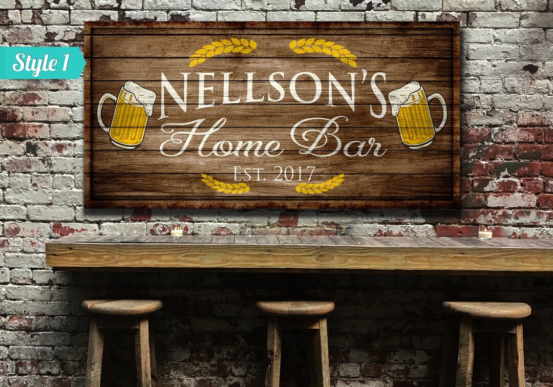Custom Home Bar Sign | Personalized Huge Canvas | Modern Rustic ...