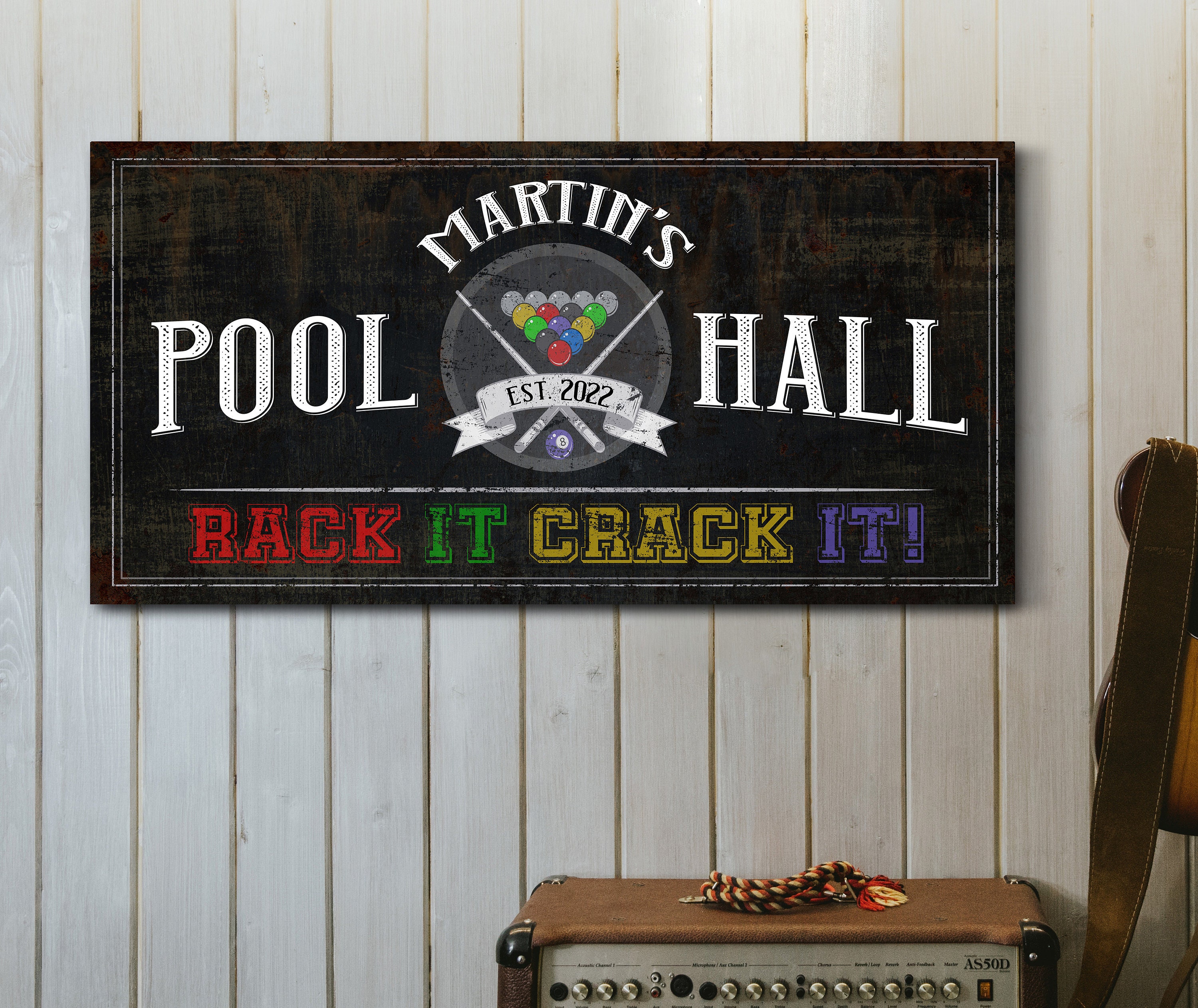 Personalized Pool Hall Sign, Rack It Crack It Sign, Billiard Lounge ...