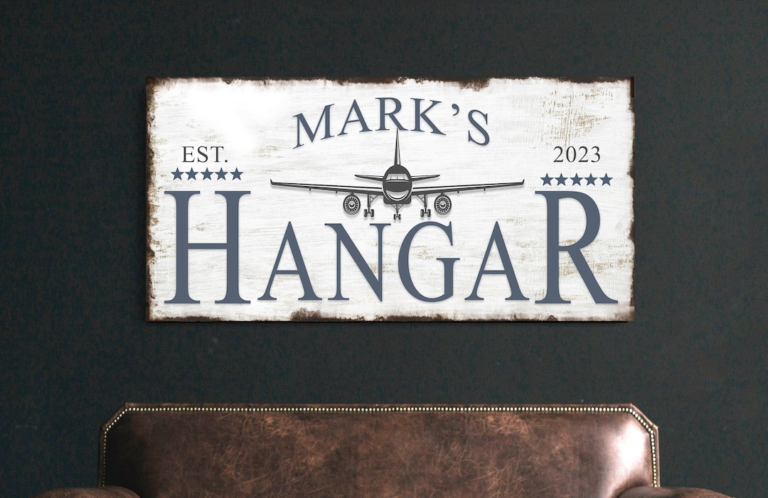 Personalized Hangar Sign, Vintage Aviation Man Cave Decor, Plane Lover ...