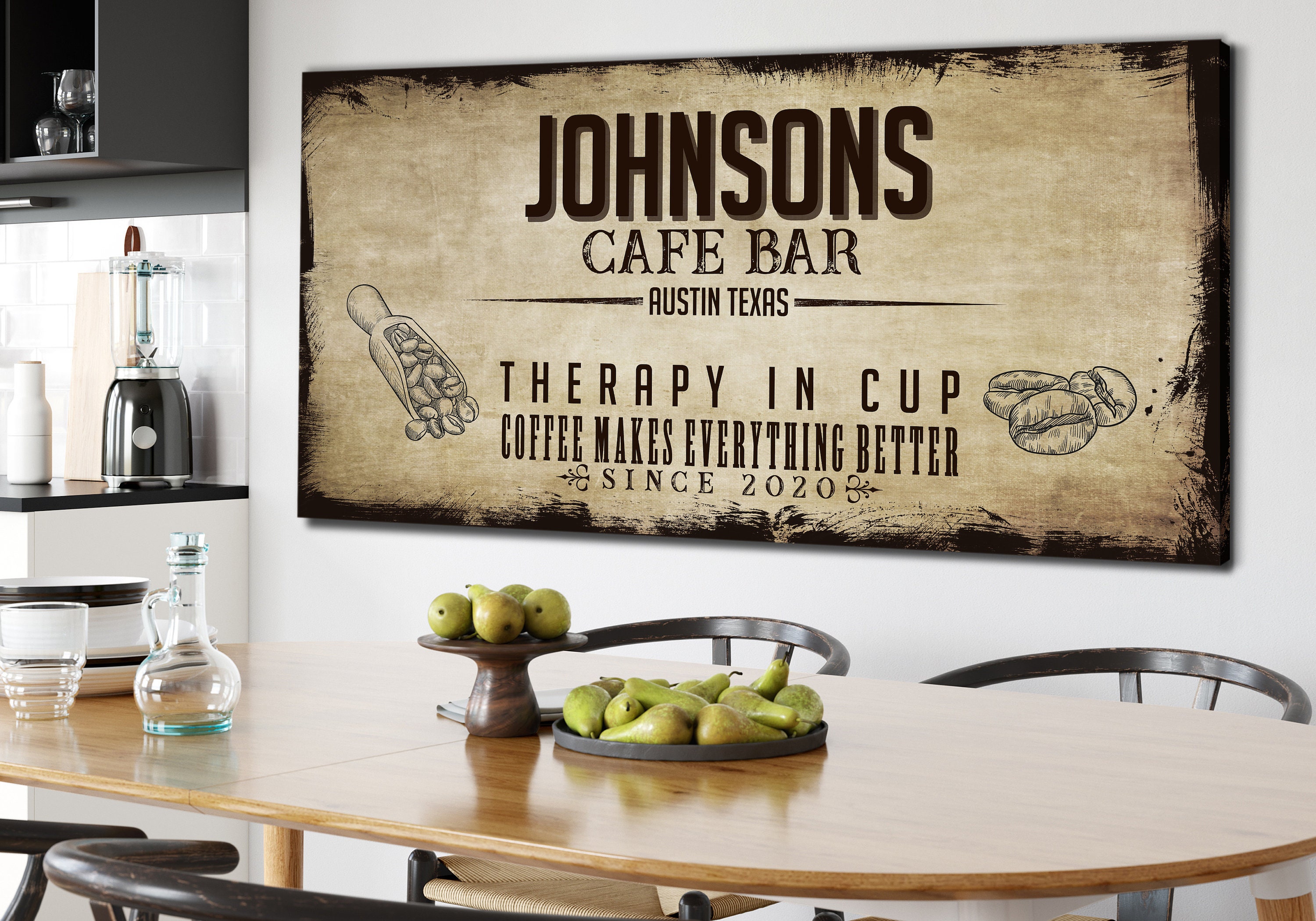 Personalized Coffee Bar Sign Freshly Brewed Coffee Beans | Etsy