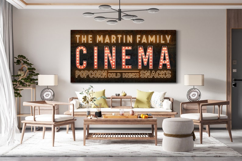 Personalized Home Cinema Sign, Family Theater Sign, Movie Room Decor ...