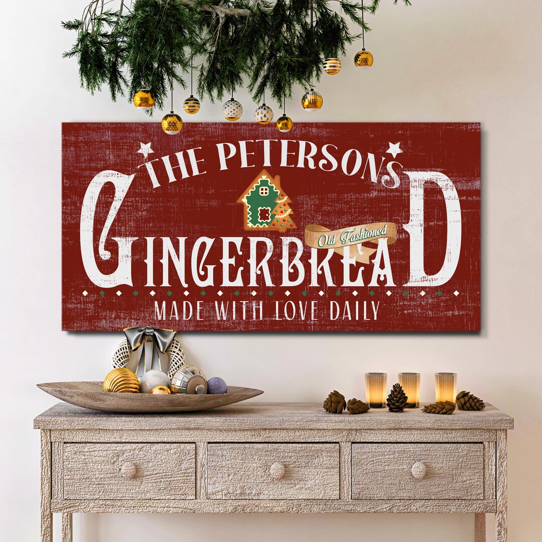 Custom Gingerbread Sign | Made With Love | Bakery Canvas Wall Art | Red ...