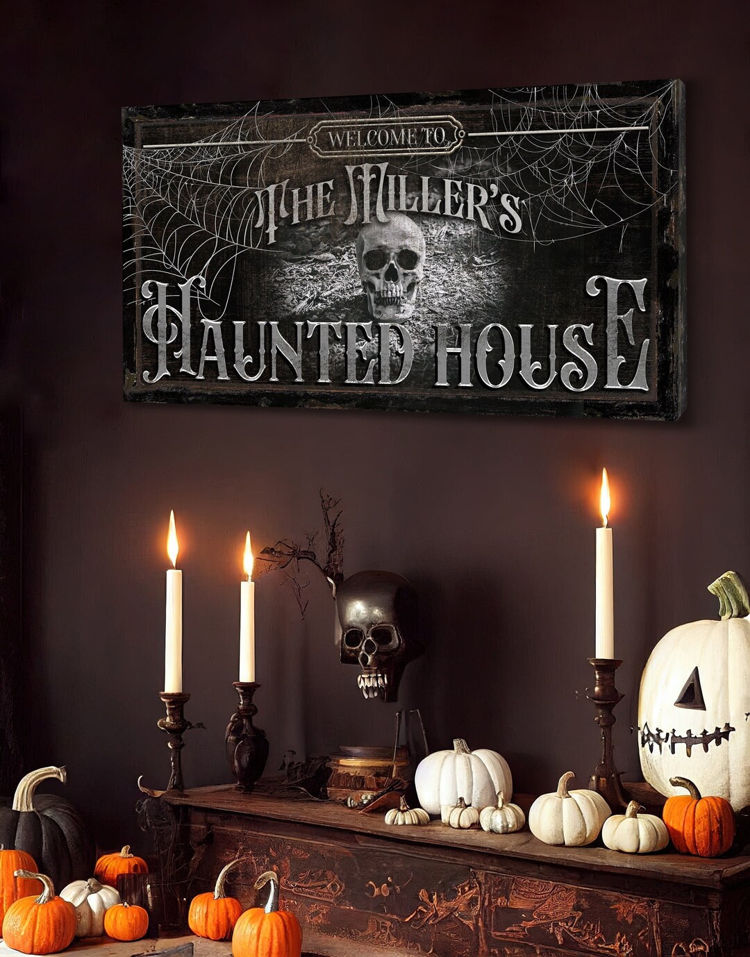 Personalized Haunted House Canvas Sign, Halloween Sign, Family ...