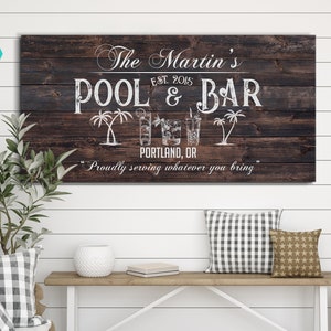 Custom POOL & BAR Sign | Personalized Huge Canvas | Custom Outdoor Wall ...