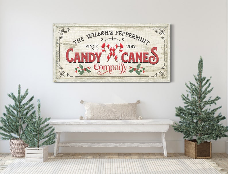 Personalized Candy Canes Co. Sign, Vintage Xmas Décor, Rustic Holiday ...