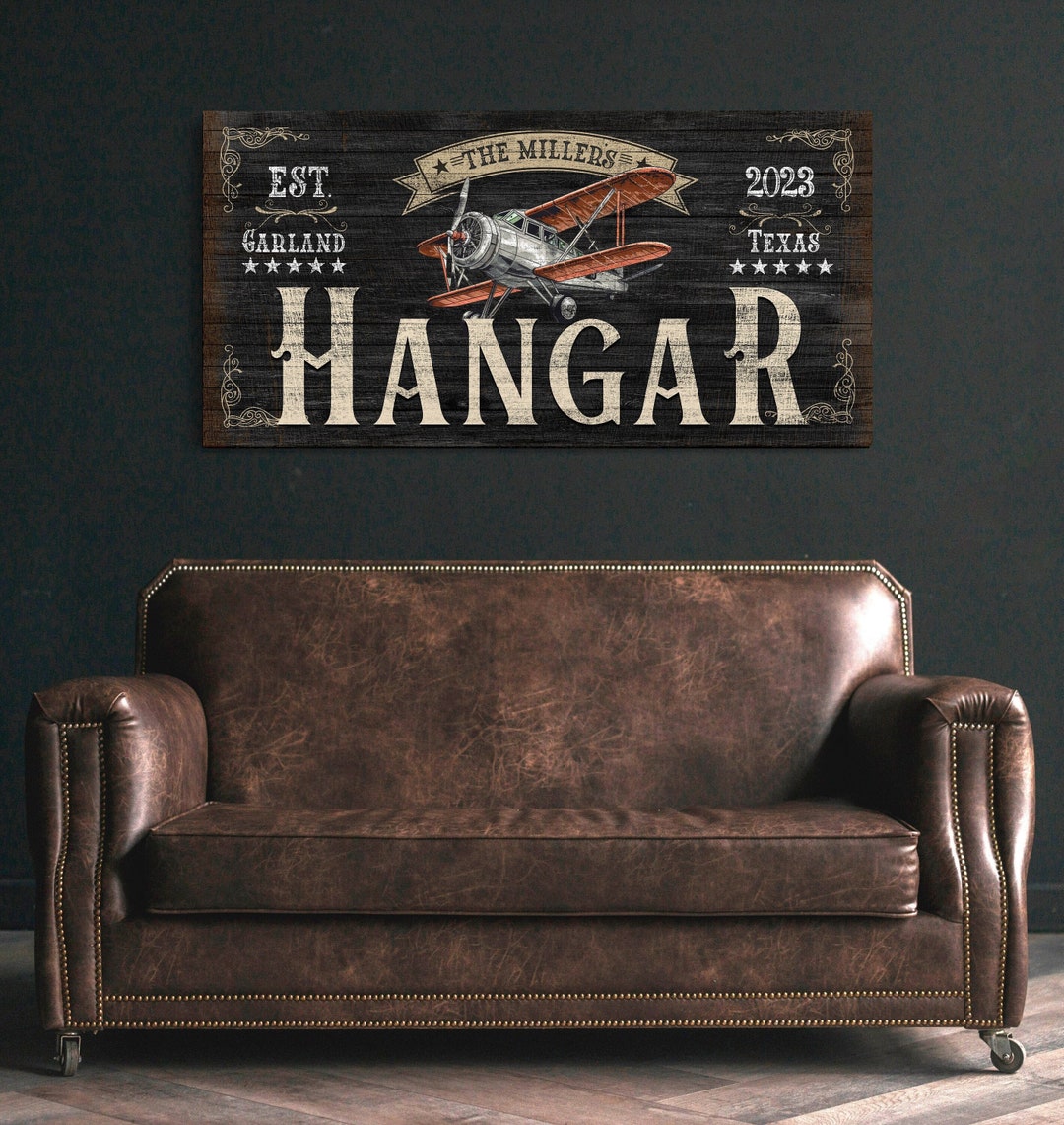 Custom Hangar Sign, Personalized Pilot Name Sign, Retro Aviation Wall ...