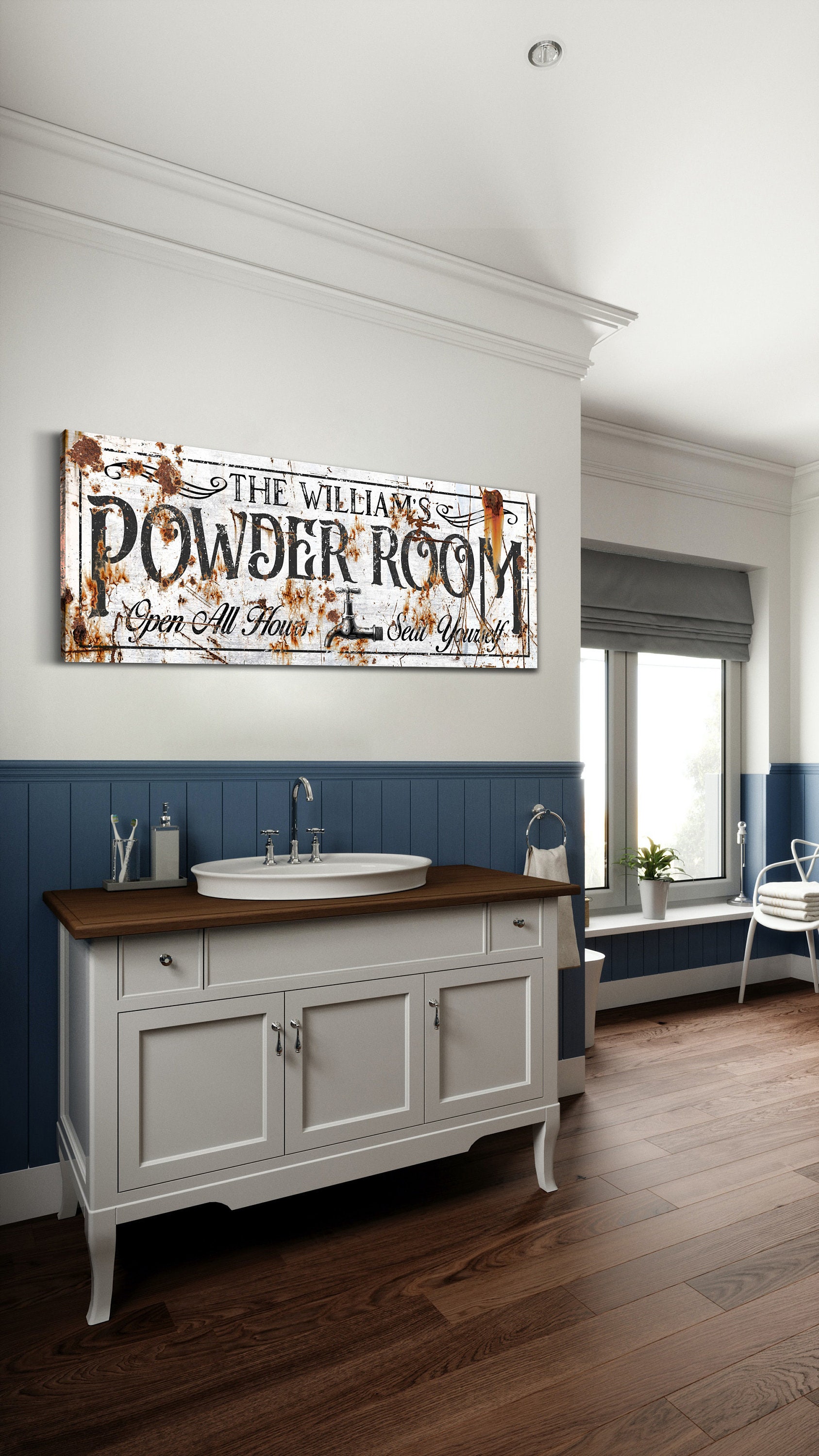 Personalized Powder Room Sign, Bathroom Signs, Over Bath Tub Decor ...