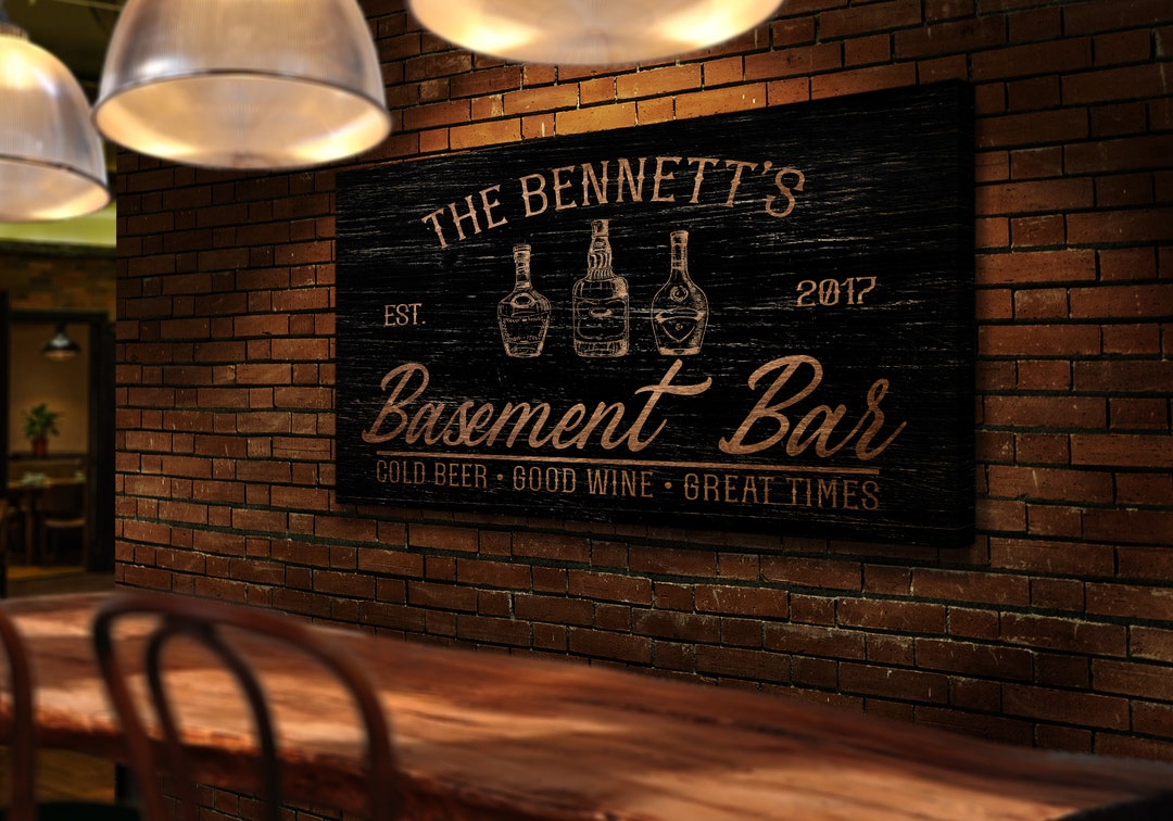 Custom Basement Bar Sign Personalized Huge Canvas Modern Rustic ...