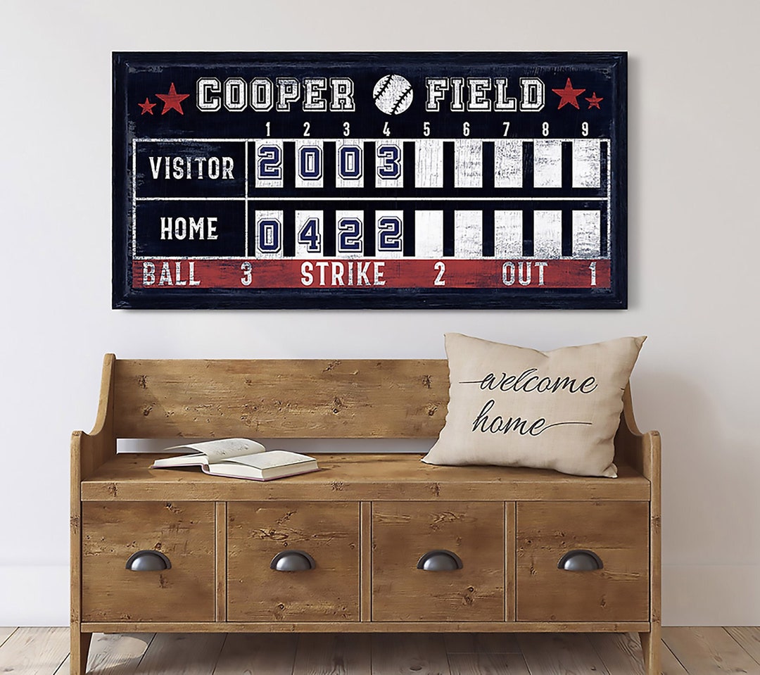 Personalized Baseball Scoreboard Sign, Vintage Game Room Wall Decor ...