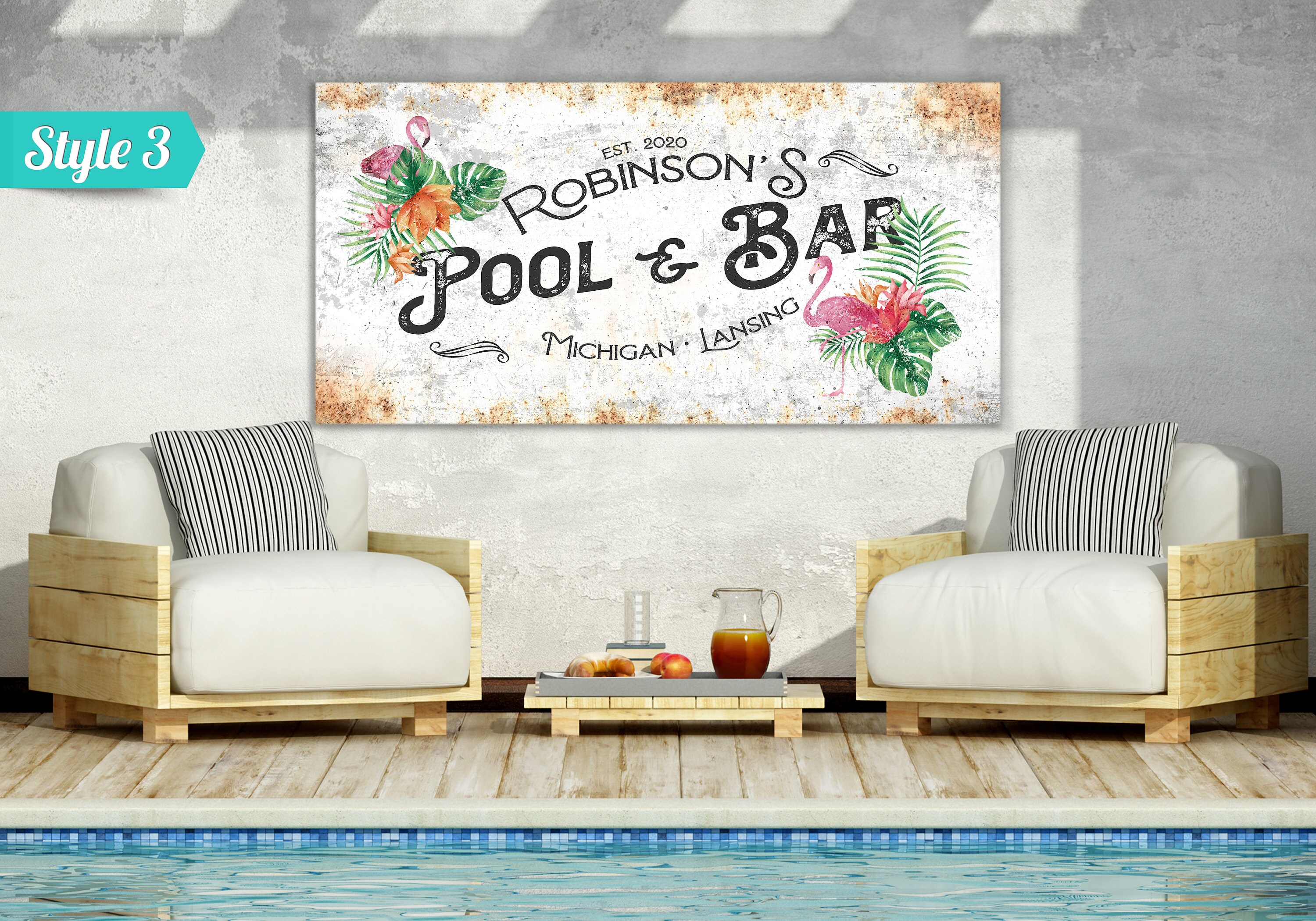 Pool And Bar Flamingo Sign Custom Poolside Sign Sign for | Etsy