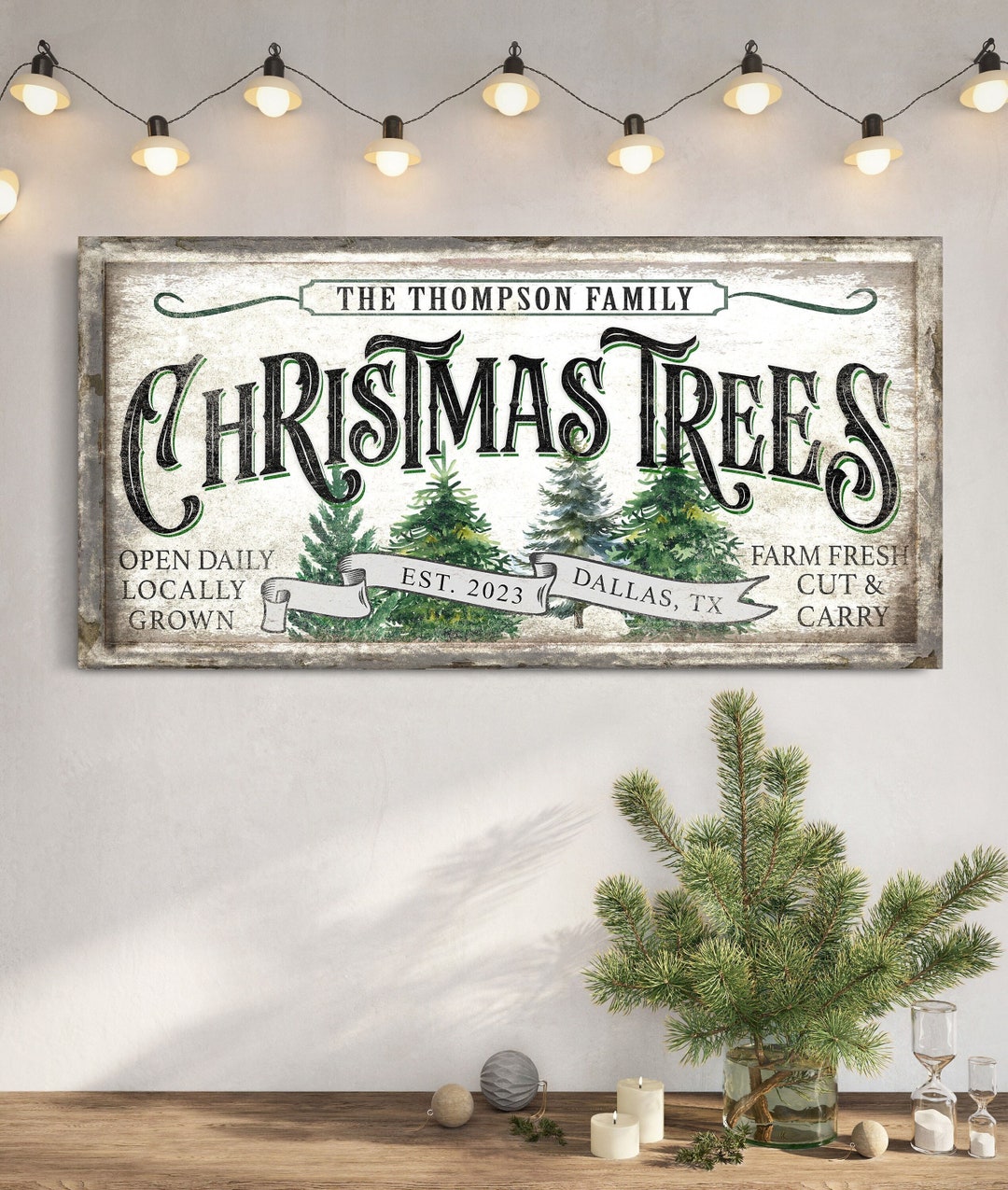 Personalized Christmas Tree Farm Sign, Xmas Canvas Art, Vintage Holiday ...