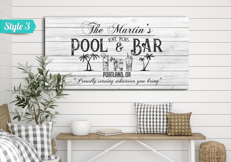 Custom POOL & BAR Sign Personalized Huge Canvas Custom - Etsy