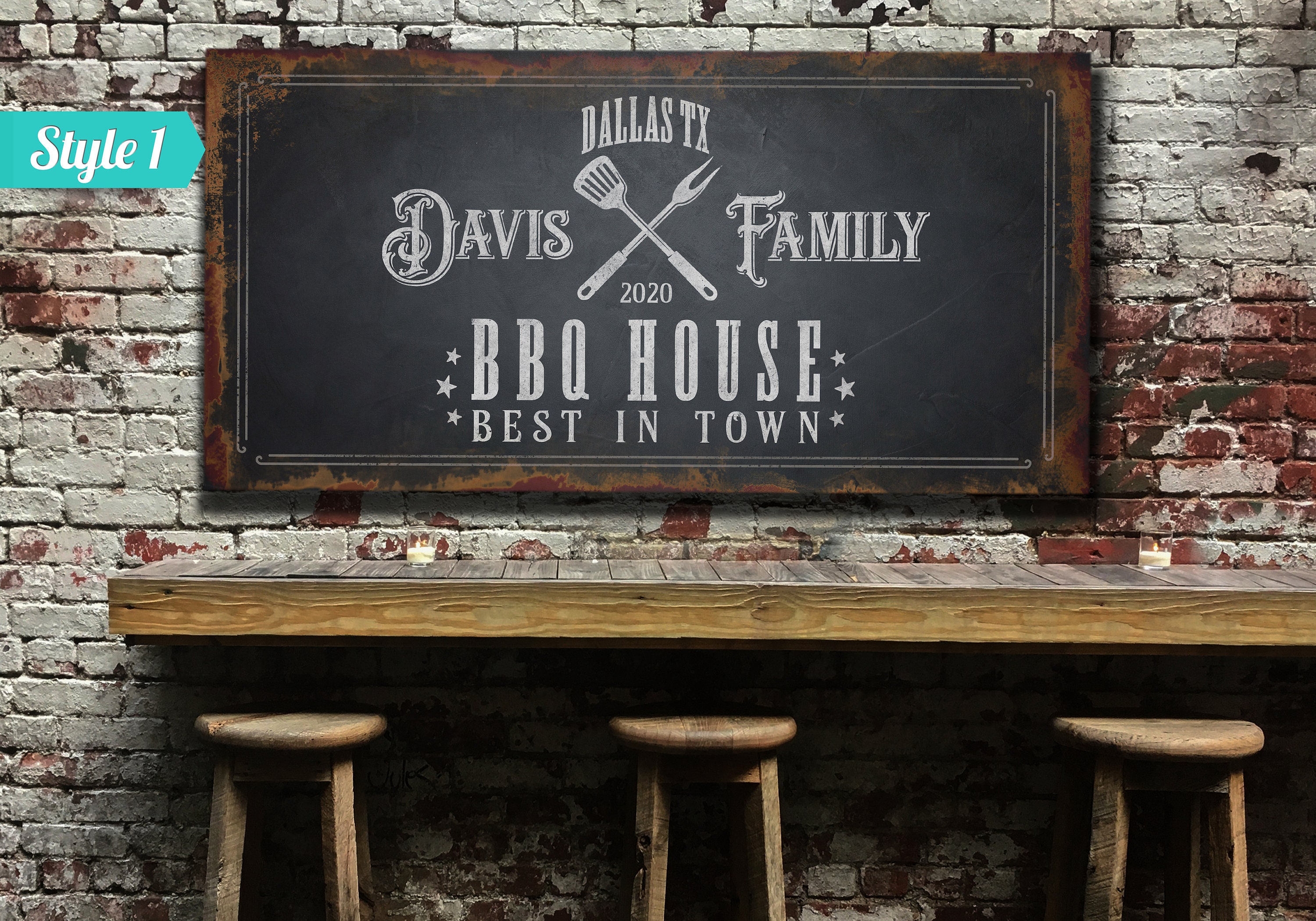 Custom BBQ House Sign Canvas Print Personalized Last Name - Etsy