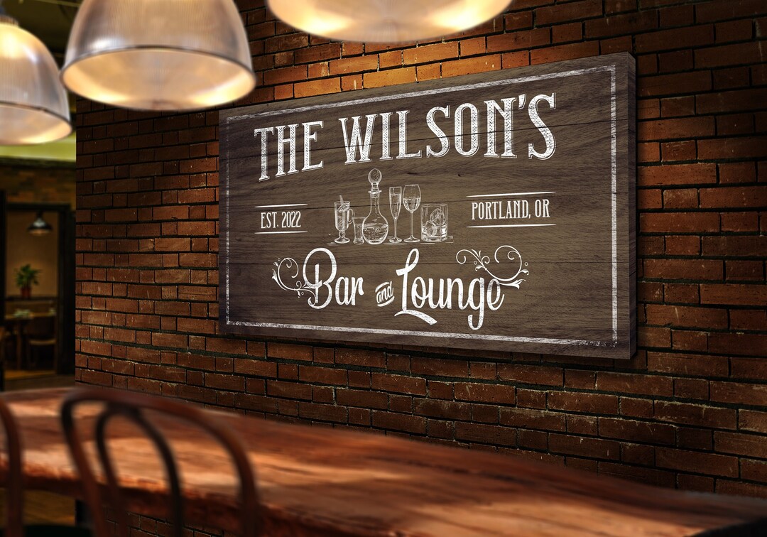 Personalized Bar & Lounge Sign, Bar Sign, Home Bar Decor, Rustic Pub ...