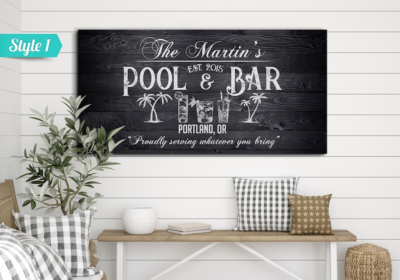 Custom POOL & BAR Sign Personalized Huge Canvas Custom - Etsy