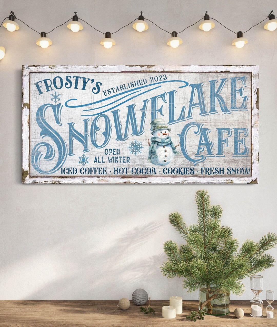 Personalized Frosty's Snowflake Cafe Sign, Winter Holiday Kitchen ...