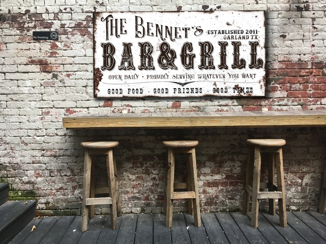 Personalized Bar & Grill Sign, Outdoor Bar and Grill Sign, Backyard BBQ ...