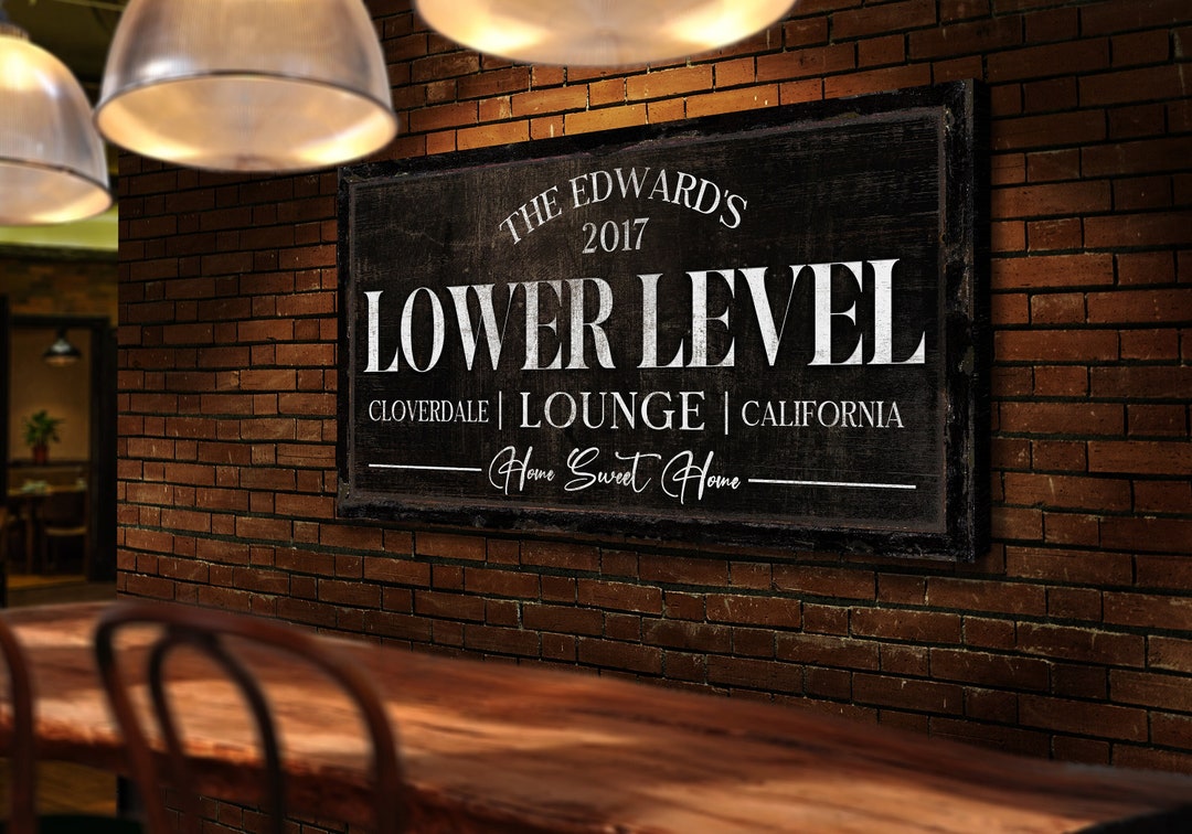 Personalized Lower Level Sign, Rustic Basement Bar Sign, Vintage Man ...