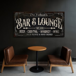 Personalized Bar & Lounge Sign, Vintage Home Bar Pub Sign, Family Last ...