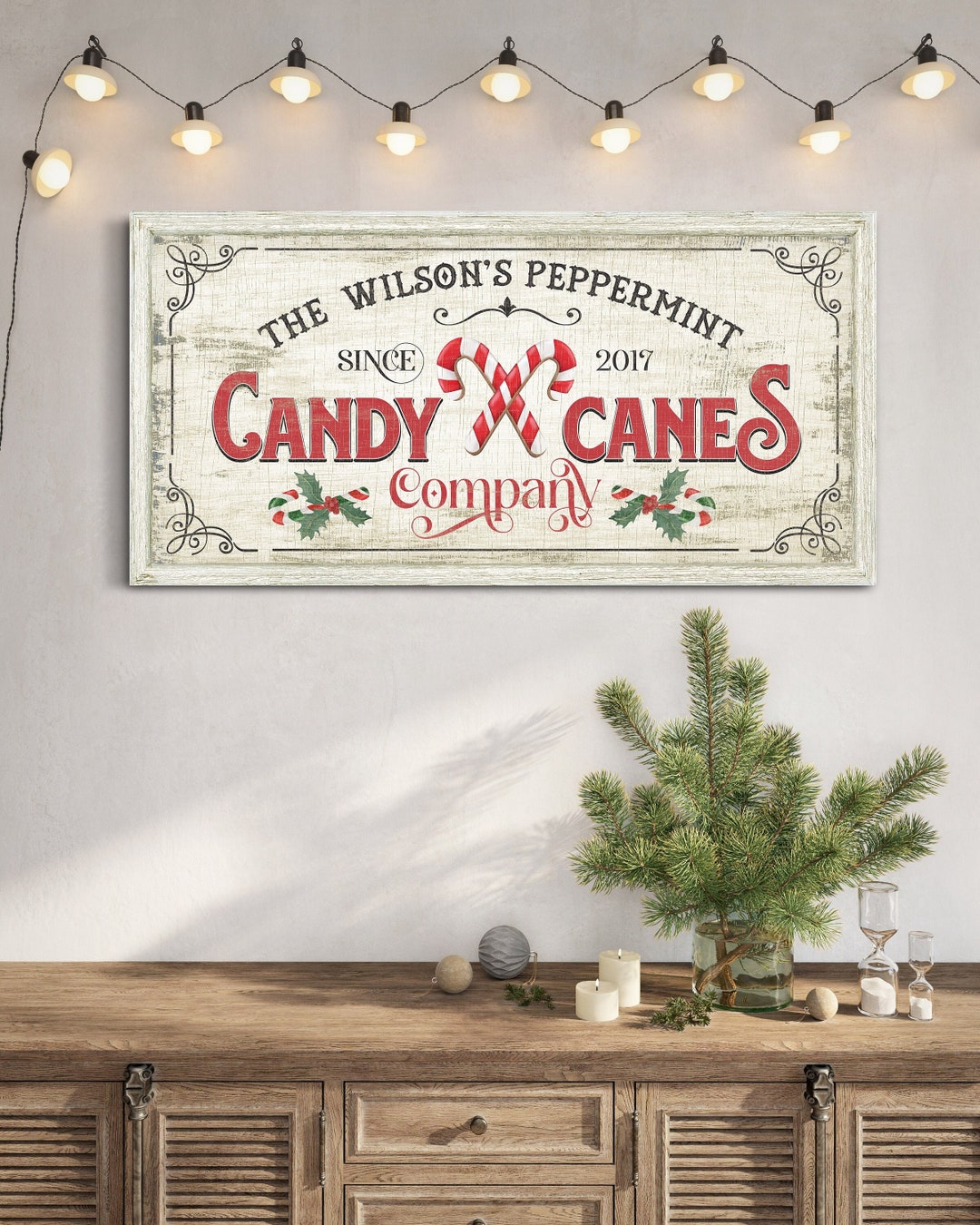 Personalized Candy Canes Co. Sign, Vintage Xmas Décor, Rustic Holiday ...