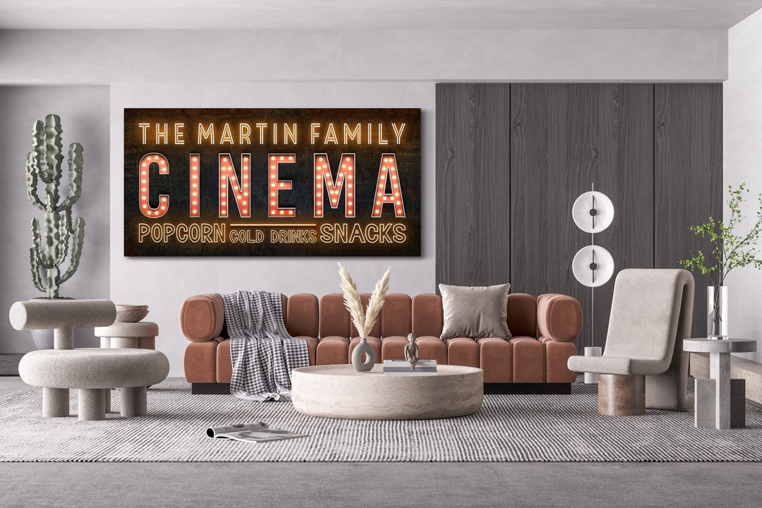 Personalized Home Cinema Sign, Family Theater Sign, Movie Room Decor ...