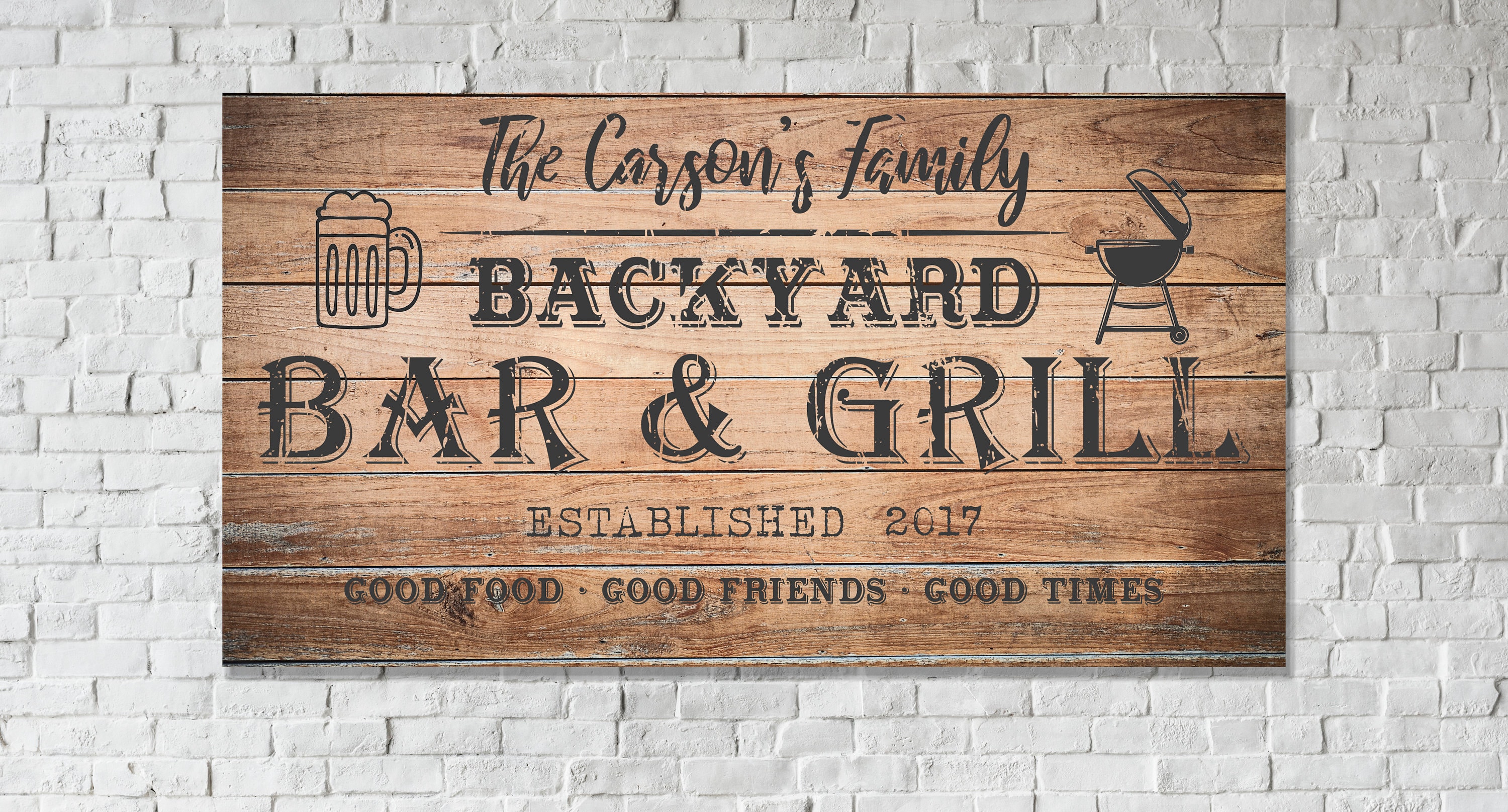Personalized BAR & GRILL Sign Custom Wood Background Canvas | Etsy