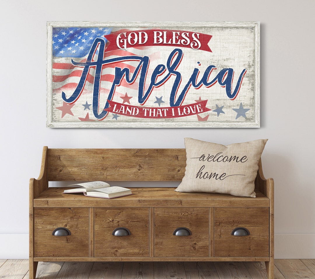 God Bless America Sign, USA Flag Wall Decor, 4th of July Wall Art ...