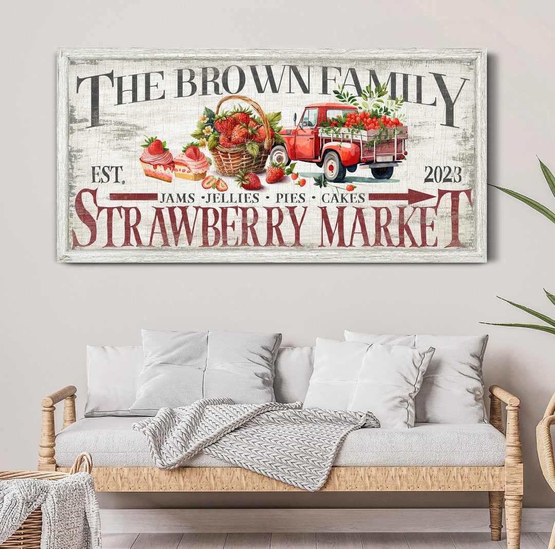 Custom Strawberry Market Sign, Family Name Sign, Market Entryway Sign ...