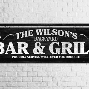 Personalized Backyard Bar & Grill Sign, Outdoor Grill Sign, Backyard ...